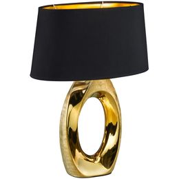 REALITY LEUCHTEN Schreibtischlampe "Taba", gold (goldfarben), 1, H: 52cm, 1 Stk., Leuchten, Nachttischlampe, Tischlampe golfarbig, Stoffschirm in schwarz/gold, Schreibtischlampe