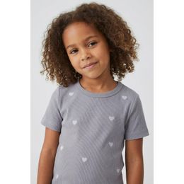 T-Shirt name it "NMFNAKAL SS SLIM TOP NOOS", M&auml;dchen, Gr. 116, lavender gray, Jersey, Obermaterial: 95% Baumwolle, 5% Elasthan, bedruckt, slim fit h&uuml;ftlang, Rundhals, Shirts T-Shirt