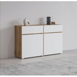 Sideboard OTTO HOME "Cross,Breite 119,5 cm, moderne grifflose Kommode,2 T&uuml;ren/2 Schubk&auml;sten", wei&szlig; (wotan eiche, wei&szlig;), B:119,5cm H:78,3cm T:40cm, FSC-zertifizierter Holzwerkstoff, Melamin, Sideboards, Sideboard, Schubladenschrank,Anrichte mit viel Stauraum, Einlegeb&ouml;den verstellbar