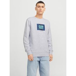 Jack & Jones Sweatshirt JACK & JONES "JJHUDSON &ndash; Sweatshirt mit Print, Rundhals und Kapuze", Herren, Gr. S, grau (wei&szlig; melange), angeraute Sweatware, Obermaterial: 99% Baumwolle, 1% Viskose, meliert, regular fit, Rundhals, Rippb&uuml;ndchen, Sweatshirts Sweatshirt, Print, modisch, regular fit, angeraute Sweatware, Rundhals