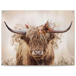 Poster Reinders "Highlander in Blumen", beige (farbe bild(er): beige), B:80cm H:60cm T:0,1cm, Leinwand, Bilder, Poster, Outdoor f&uuml;r Garten oder Balkon