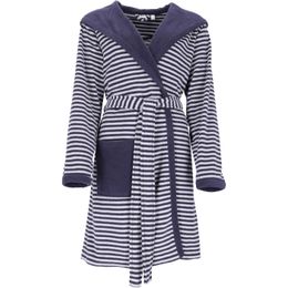 Damenbademantel Esprit "Striped Hoody" Gr. S, blau (navy blau), L:97cm, Jersey, Hausm&auml;ntel, Damenbademantel, gestreift, mit Kaputze & Logostickerei, kurz