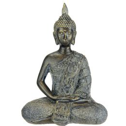 Dekofigur I.GE.A. "Buddha Figur sitzend meditierend Statue Figuren Skulptur", braun (braun, grau), B:15cm H:20cm, Polyresin, Dekofiguren, Dekofigur, Garten-Figur Wohnaccessoire