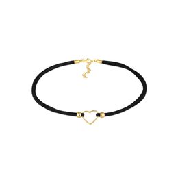 Choker Elli "Halskette Choker Herz Halsband Schwarz 925 Silber" Gr. 32, gold, Halsketten, Damen, ohne Stein, Silber 925 (Sterlingsilber), Choker