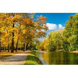 Fototapete papermoon "River in Autumn Park", bunt, B:5m L:2,8m, Vlies, Tapeten, Fototapete