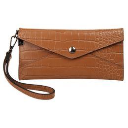 Abendtasche CLUTY, Damen, Gr. B/H/T: 20cm x 10cm x 2cm onesize, braun (cognac), Leder, Reptilienpr&auml;gung, Taschen Abendtasche, echt Leder, Made in Italy