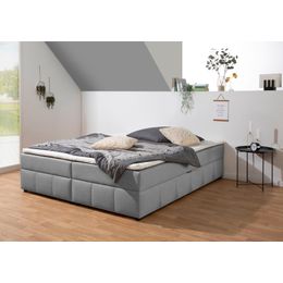 Boxbett Home Affaire "Niemes inkl. Bettkasten und Topper, auch in &Uuml;berl&auml;nge erh&auml;ltlich", hellgrau, B:164cm L:204cm, Komplettbetten, Boxbett, Boxbett ohne Kopfteil, inkl. Topper