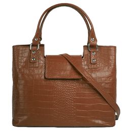 Henkeltasche CLUTY, Damen, Gr. B/H/T: 30cm x 20cm x 6cm onesize, braun (cognac), Leder, Reptilienpr&auml;gung, Taschen Henkeltasche, echt Leder, Made in Italy