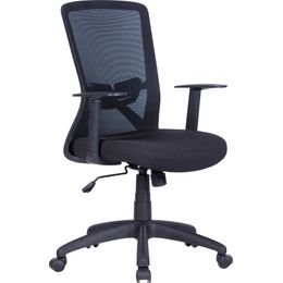 B&uuml;rostuhl ByLiving "Long", schwarz (schwarz, schwarz), Webstoff, 100% Polyester, St&uuml;hle, B&uuml;rostuhl, Mesh-Webstoff in schwarz, Wippmechanik mit H&auml;rtegradeinstellung