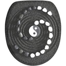 WC-Sitz Sanilo "Yin Yang", schwarz (wei&szlig;, schwarz, grau), B:37,7cm L:47cm, MDF - Mitteldichte Holzfaserplatte, WC-Sitze, WC-Sitz, mit Absenkautomatik, BxL: 37,7 x 42,0 - 47,0 cm