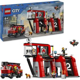 Konstruktionsspielsteine Lego "Feuerwehrstation mit Drehleiterfahrzeug (60414), Lego City", bunt, Spielbausteine, Kinder, Kunststoff, Konstruktionsspielsteine, Made in Europe, Topseller