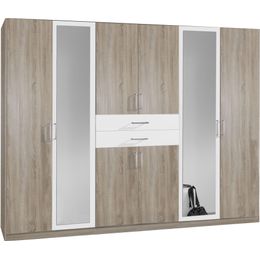 Kleiderschrank wimex "Diver Dreht&uuml;renschrank mit Spiegel, 180, 225 o. 270cm breit", wei&szlig; (struktureichefb hell, wei&szlig;, griffe alu), B:270cm H:207cm T:58cm, Schr&auml;nke, Kleiderschrank, Bestseller Schlafzimmerschrank wahlweise 3 Innenausstattungen