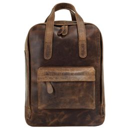 Laptoprucksack BAGAN, Gr. B/H/T: 40cm x 30cm x 10cm, onesize, braun, Leder, Rindsleder, Retro, Rucks&auml;cke Laptoprucksack, echt Leder