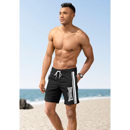 Shorts Lonsdale "TAMESIDE Badeshorts", Herren, Gr. XXL, N-Gr, schwarz-wei&szlig; (schwarz, wei&szlig;), Jersey, Obermaterial: 100% Polyester, gestreift, regular fit, Hosen Shorts, mit elastischem Bund und Kordelzug