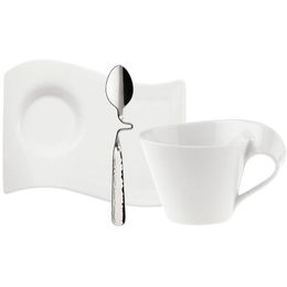 Villeroy & Boch Cappuccinotasse VILLEROY & BOCH "New Wave Caf&egrave;", wei&szlig;, B:12,5cm H:8,5cm &Oslash;:9,5cm, Edelstahl Rostfrei, Fine China-Porzellan, Trinkgef&auml;&szlig;e, Cappuccinotasse, Made in Germany, Fine China Porzellan