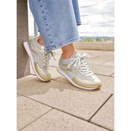 Sneaker Heine, Damen, Gr. 42, wei&szlig;, goldfarben, Synthetik, Textil, Schuhe Sneaker