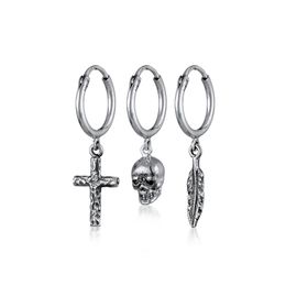Paar Creolen Kuzzoi "Ohrringe Creolen Set Kreuz Totenkopf Feder 925 Silber" Gr. 29, silber, Ohrringe, Damen, Silber 925 (Sterlingsilber), Paar Creolen
