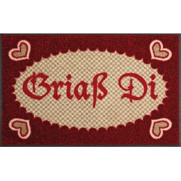 Fu&szlig;matte "Gria&szlig; di" Gr. 2, rot (rot, beige), B:50cm H:9mm L:75cm, Kunstfaser, wash+dry by Kleen-Tex, Teppiche, Fu&szlig;matte, Schmutzfangmatte, mit Spruch, In- und Outdoor geeignet, waschbar