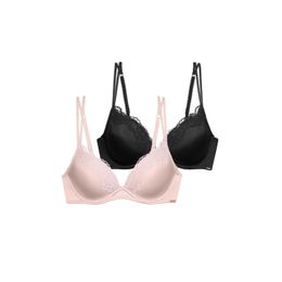 Push-up-BH Dorina "Origins Shiny Micro", Damen, Gr. 85, Cup D, pink, schwarz, Spitze, Obermaterial: 63% Polyamid, 19% Elasthan, 18% Polyester, BHs Push-up-BH, vorgeformte Cups, Spitzendetails, Doppeltr&auml;ger vorn