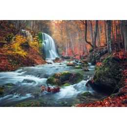 Fototapete papermoon "Wasserfall im Wald", bunt, B:4m L:2,6m, Vlies, Tapeten, Fototapete