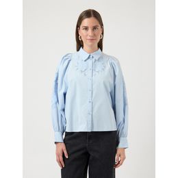 Spitzenbluse Y.A.S "YASZIMIA LS SHIRT S. NOOS", Damen, Gr. 38, skyway, Web, Obermaterial: 100% Baumwolle, unifarben, normal, Blusen Spitzenbluse