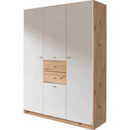 Dreht&uuml;renschrank Rauch "Landsberg", wei&szlig; (eiche artisan, wei&szlig;), B:136cm H:197cm T:54cm, Holzwerkstoff, Schr&auml;nke, Dreht&uuml;renschrank, mit praktischen T&uuml;ren und Schubk&auml;sten