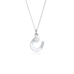 Silberkette Elli "Halskette Hufeisen Kleeblatt 925 Silber, mit Kristallen von Swarovski" Gr. 45, silber, Halsketten, Damen, 45, Silber 925 (Sterlingsilber), Silberkette