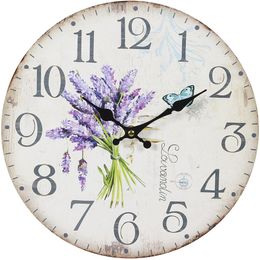 Wanduhr AMBIENTE HAUS "Lavendel Wanduhr 28cm", bunt, B:28cm H:28cm T:3,5cm, Wanduhren, Wanduhr