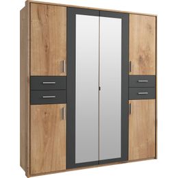 Dreht&uuml;renschrank wimex "Vegas", grau (plankeneichefb, graphit, griffe alu), B:183cm H:210cm T:58cm, Holzwerkstoff, Schr&auml;nke, Dreht&uuml;renschrank, inklusive Passepartout-Rahmen, mit Spiegelt&uuml;ren und Schubladen