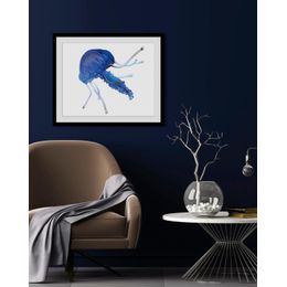 Bild queence "Lars", blau (farbe rahmen: schwarz, farbe bild(er): blau), B:50cm H:40cm, Acrylglas, Holz, Papier, Bilder, Bild, HD Premium Poster-Druck inkl. Holzrahmen