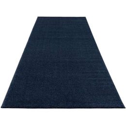 Teppich Carpet City "Frise&eacute;-Teppich FANCY900", blau, B:80cm H:12mm L:300cm, Polypropylen, Teppiche, Teppich, L&auml;ufer, Kurzflor, Einfarbig, 3D-Optik, Streifen Look, Wohnzimmer