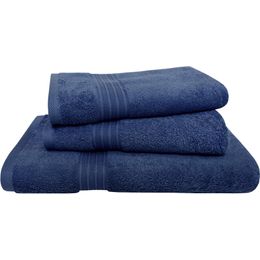 Handtuch Set Dyckhoff "Siena", blau (tintenblau), 3 Stk., Frottier, Frottier, Obermaterial: 100% Baumwolle, Handtuch-Sets, Handtuch Set, mit Bord&uuml;re; 2 Handt&uuml;cher (50x100cm), 1 Duschtuch (70x140cm)