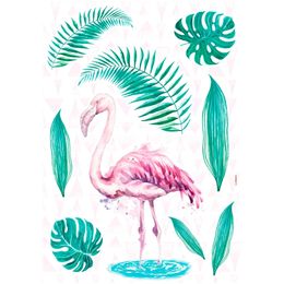 Wandtattoo Komar "Flamingo - Gr&ouml;&szlig;e 50 x 70 cm", gr&uuml;n, B:50cm H:70cm, Folie, Wandtattoos, Wandtattoo, selbstklebend, Wandsticker