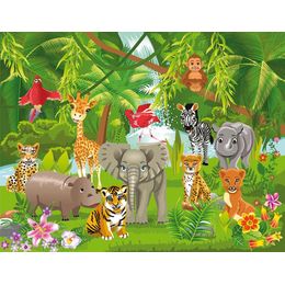Fototapete papermoon "Kids Jungle Animals", bunt, B:2,5m L:1,8m, Vlies, Tapeten, Fototapete