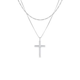 Kette mit Anh&auml;nger Kuzzoi "Halskette Herren Layer Kreuz Religion 925 Silber" Gr. 50, silber, Halsketten, Herren, ohne Stein, Silber 925 (Sterlingsilber), Kette mit Anh&auml;nger