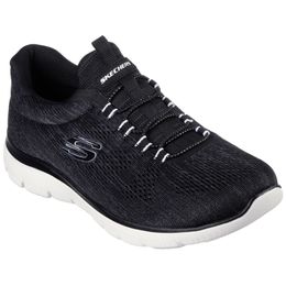 Slip-On Sneaker Skechers "SUMMITS-FUN FLARE", Damen, Gr. 40, schwarz-wei&szlig; (schwarz, wei&szlig;), Synthetik, Textil, meliert, Schuhe Slip-On Sneaker, Trainingsschuh in veganer Verarbeitung