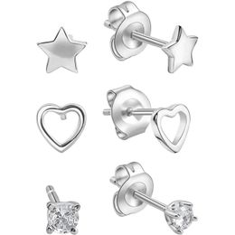 Ohrstecker-Set Firetti "Multipack Schmuck Geschenk Silber 925 Ohrschmuck Ohrringe", silber (silberfarben, kristallwei&szlig;, kristallwei&szlig;), Ohrringe, Damen, Silber 925 (Sterlingsilber), Ohrstecker-Set, mit Zirkonia (synth.)