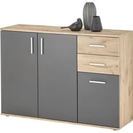HBZ-MEBLE Kommode HBZ "BC-Drift-2, Sideboard Stellma&szlig; BxHxT 120x84x35 cm", braun (viking oak), B:120cm H:84cm T:35cm, Holzwerkstoff, Sideboards, Kommode, Kommode mit 3 T&uuml;ren, 2 Schubk&auml;sten und 1 Einlegeboden