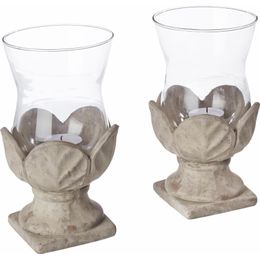 Windlicht Home Affaire "Antik-Windlicht", grau, B:12cm H:20cm T:12cm, Glas, Keramik, Kerzenhalter, Windlicht