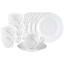 Tasse Seltmann Weiden "Kaffeetassen mit Untertassen Trio Highline 230 ml 6er Set wei&szlig;-grau", bunt (wei&szlig;, grau), 12 tlg., Porzellan, Trinkgef&auml;&szlig;e, Tasse