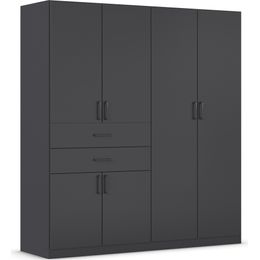 Dreht&uuml;renschrank Rauch "Kleiderschrank Schrank Garderobe MAIKA mit Dekor-Front", grau (graumetallic), B:181cm H:197cm T:54cm, Holzwerkstoff, Schr&auml;nke, Dreht&uuml;renschrank, 2 Schubladen, in verschiedenen Breiten, H&ouml;hen, Farben, MADE IN GERMANY