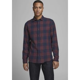 Jack & Jones Karohemd JACK & JONES "JJ JJEGINGHAM TWILL SHIRT L/", Herren, Gr. XS, N-Gr, bunt (bordeaux, navy), Web, Obermaterial: 100% Baumwolle, kariert, Hemden Karohemd