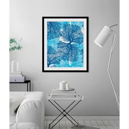 Bild queence "Mirco", blau (farbe rahmen: schwarz, farbe bild(er): blau), B:50cm H:70cm, Acrylglas, Holz, Papier, Bilder, Bild, HD Premium Poster-Druck inkl. Holzrahmen
