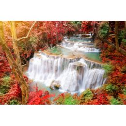 Fototapete papermoon "Huay Mae Kamin Autumn Waterfall", bunt, B:4m L:2,6m, Vlies, Tapeten, Fototapete