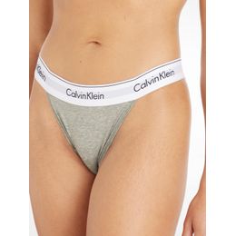 T-String, Damen, Gr. XS (34), grau, Jersey, Obermaterial: 53% Baumwolle, 35% Modal, 12% Elasthan, Calvin Klein Underwear, kontrastfarbene Details, meliert, unifarben, k&ouml;rpernah, Unterhosen T-String, mit klassischem Logobund