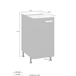 Unterschrank Optifit "Parma", grau (basaltgrau), B:40cm H:87cm T:58,4cm, Holzwerkstoff, Schr&auml;nke, Unterschrank, Breite 40 cm