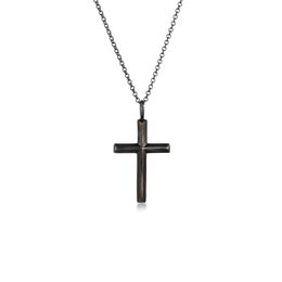 Lange Kette Kuzzoi "Halskette Herren mit Kreuz Oxidiert Massiv 925 Silber" Gr. 60, schwarz, Halsketten, Herren, ohne Stein, Silber 925 (Sterlingsilber), Lange Kette