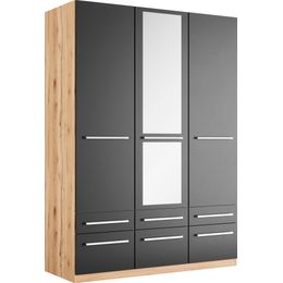 Kleiderschrank Priess "Schrank Garderobe W&auml;scheschrank Barcelona in 5 Breiten", schwarz (astkernbuche, schwarz), B:140cm H:193cm T:54cm, Holzwerkstoff, Schr&auml;nke, Kleiderschrank, viel Stauraum, ger&auml;umige Schubk&auml;sten, mit Spiegel, MADE IN GERMANY