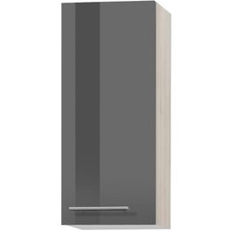 H&auml;ngeschrank Optifit "Bern", grau (grau hochglanz, akaziefarben), B:30cm H:70,4cm T:34,9cm, Schr&auml;nke, H&auml;ngeschrank, Breite 30 cm, 70 cm hoch, mit 1 T&uuml;r, mit Metallgriff
