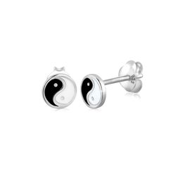 Paar Ohrstecker Elli "Ohrringe Yin Yang 925 Sterling Silber", schwarz, Ohrringe, Damen, ohne Stein, Silber 925 (Sterlingsilber), Paar Ohrstecker